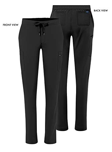 Adar Addition Scrubs for Women - Skinny Leg Cargo Drawstring Scrub Pants - A6104 - Black - L