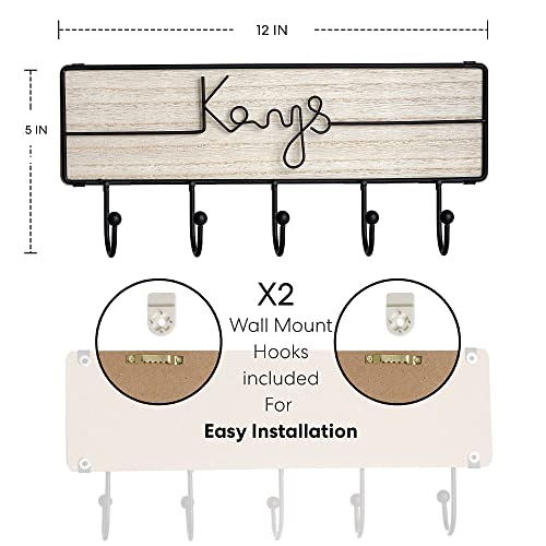 SNAP INVENT Key Hooks Holder and Organizer, Mounted Decor Keys Wood and Handmade Metal Ornament, Wall Keychain Hanger, Boho, and Rustic Key Rack Decor Easy Installation