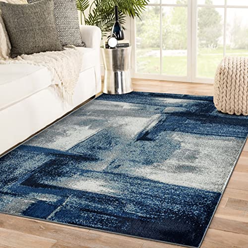 LUXE WEAVERS Rug - Lagos Collection 7558 Modern Abstract â€“ Stain Resistant Area Rug/Navy 5' x 7'