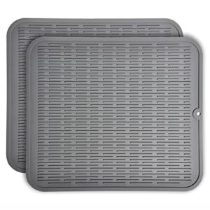 extra large silicone trivet heat resistant mat 18'' x 16'' set of 2 dish drying mats kitchen counter rack sink drainer pad hot pot trivet dishwasher safe (grey)