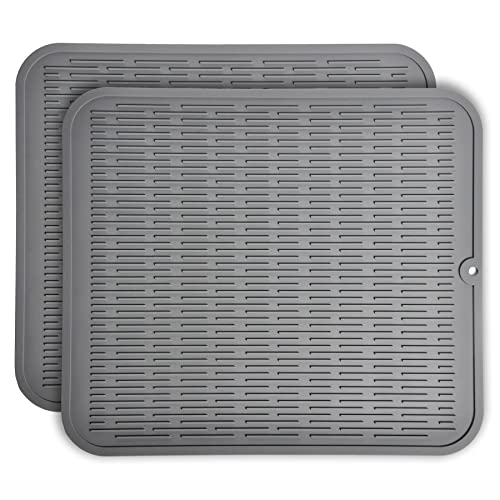 Extra Large Silicone Trivet Heat Resistant Mat 18'' x 16'' Set of 2 Dish Drying Mats Kitchen Counter Rack Sink Drainer Pad Hot Pot Trivet Dishwasher Safe (Grey)