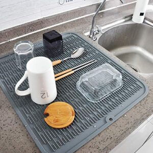 Extra Large Silicone Trivet Heat Resistant Mat 18'' x 16'' Set of 2 Dish Drying Mats Kitchen Counter Rack Sink Drainer Pad Hot Pot Trivet Dishwasher Safe (Grey)