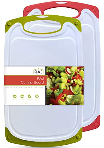 Raj Plastic Cutting Board Reversible Cutting board, Dishwasher Safe, Chopping Boards, Juice Groove, Large Handle, Non-Slip, BPA Free (Large (15.75" x 9.45"), Red and Green)