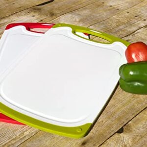 Raj Plastic Cutting Board Reversible Cutting board, Dishwasher Safe, Chopping Boards, Juice Groove, Large Handle, Non-Slip, BPA Free (Large (15.75" x 9.45"), Red and Green)