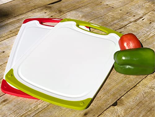 Raj Plastic Cutting Board Reversible Cutting board, Dishwasher Safe, Chopping Boards, Juice Groove, Large Handle, Non-Slip, BPA Free (Large (15.75" x 9.45"), Red and Green)