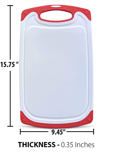 Raj Plastic Cutting Board Reversible Cutting board, Dishwasher Safe, Chopping Boards, Juice Groove, Large Handle, Non-Slip, BPA Free (Large (15.75" x 9.45"), Red and Green)