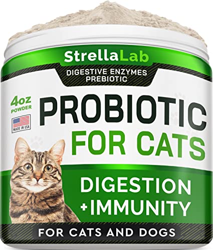 Probiotics Powder for Cats and Dogs - All Natural Supplement - Digestive Enzymes + Prebiotics - Relieves Diarrhea, Upset Stomach, Gas, Constipation, Litter Box Smell, Skin Allergy -Made in USA- 4oz