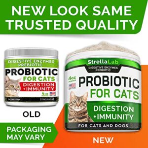 Probiotics Powder for Cats and Dogs - All Natural Supplement - Digestive Enzymes + Prebiotics - Relieves Diarrhea, Upset Stomach, Gas, Constipation, Litter Box Smell, Skin Allergy -Made in USA- 4oz