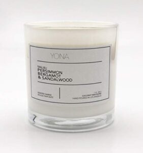 persimmon, bergamot & sandalwood scented candle (7oz./200g.) made with coconut wax blend, highly scented. medium size candle with two wicks. handmade in los angeles, ca.