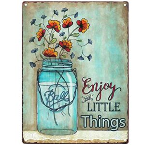 tisoso enjoy the little things vintage metal sign poppies flower garden decorative plaque farmhouse country home decor 8x12inch