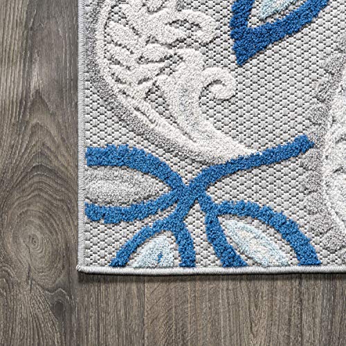 JONATHAN Y AMC102C-28 Julien Paisley High-Low Indoor Outdoor Area-Rug Bohemian Floral Easy-Cleaning High Traffic Bedroom Kitchen Backyard Patio Porch Non Shedding, 2 X 8, Blue/Light Gray