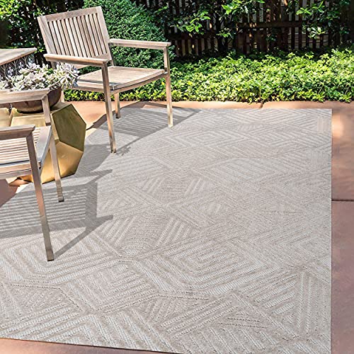 JONATHAN Y SBH103B-3 Jordan High-Low Pile Art Deco Geometric Indoor Outdoor Area-Rug Bohemian Contemporary Easy-Cleaning Bedroom Kitchen Backyard Patio Porch Non Shedding, 3 ft x 5 ft, Beige