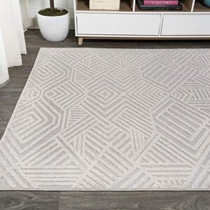 JONATHAN Y SBH103B-3 Jordan High-Low Pile Art Deco Geometric Indoor Outdoor Area-Rug Bohemian Contemporary Easy-Cleaning Bedroom Kitchen Backyard Patio Porch Non Shedding, 3 ft x 5 ft, Beige