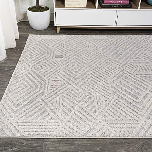 JONATHAN Y SBH103B-3 Jordan High-Low Pile Art Deco Geometric Indoor Outdoor Area-Rug Bohemian Contemporary Easy-Cleaning Bedroom Kitchen Backyard Patio Porch Non Shedding, 3 ft x 5 ft, Beige