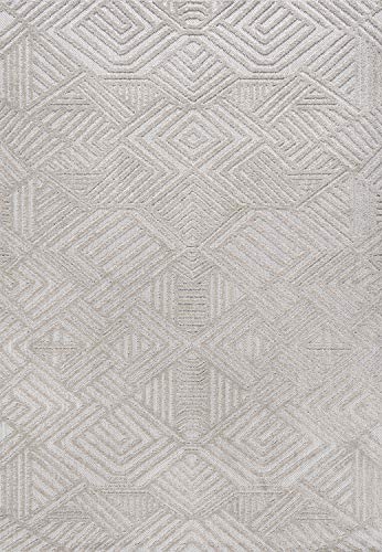 JONATHAN Y SBH103B-3 Jordan High-Low Pile Art Deco Geometric Indoor Outdoor Area-Rug Bohemian Contemporary Easy-Cleaning Bedroom Kitchen Backyard Patio Porch Non Shedding, 3 ft x 5 ft, Beige