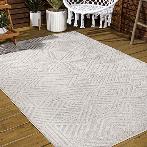 JONATHAN Y SBH103B-3 Jordan High-Low Pile Art Deco Geometric Indoor Outdoor Area-Rug Bohemian Contemporary Easy-Cleaning Bedroom Kitchen Backyard Patio Porch Non Shedding, 3 ft x 5 ft, Beige