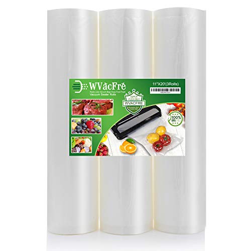 WVacFre 3Pack 11''x20' Food Vacuum Sealer Bags Rolls with Commercial Grade,BPA Free,Heavy Duty,Great for Food Vac Storage or Sous Vide Cooking