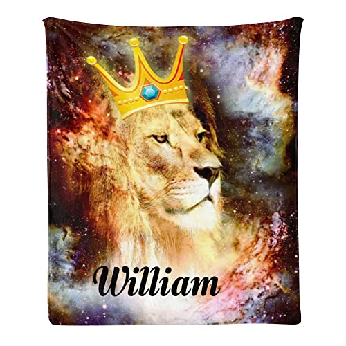 Custom Blanket with Name Text,Personalized Lion Crown Super Soft Fleece Throw Blanket for Couch Sofa Bed (50 X 60 inches)