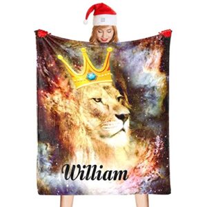 Custom Blanket with Name Text,Personalized Lion Crown Super Soft Fleece Throw Blanket for Couch Sofa Bed (50 X 60 inches)