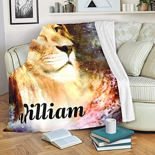 Custom Blanket with Name Text,Personalized Lion Crown Super Soft Fleece Throw Blanket for Couch Sofa Bed (50 X 60 inches)