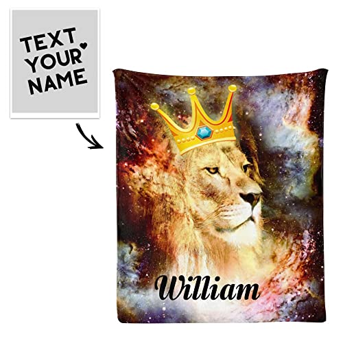 Custom Blanket with Name Text,Personalized Lion Crown Super Soft Fleece Throw Blanket for Couch Sofa Bed (50 X 60 inches)