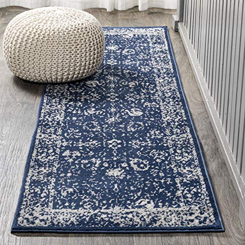 JONATHAN Y MDP404A-210 Soleiman Modern Persian Indoor Area-Rug Vintage Transitional Traditional Floral Easy-Cleaning Bedroom Kitchen Living Room Non Shedding, 2 X 10, Navy