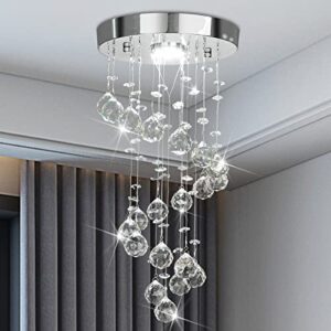 modern raindrop chandelier, elegant spiral flush mount crystal chandelier ball fixture pendant ceiling lamp lighting fixtures for bedroom, hallway, livingroom, 8''x15.8'' of crystop