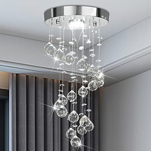 Modern Raindrop Chandelier, Elegant Spiral Flush Mount Crystal Chandelier Ball Fixture Pendant Ceiling Lamp Lighting Fixtures for Bedroom, Hallway, LivingRoom, 8''x15.8'' of CRYSTOP