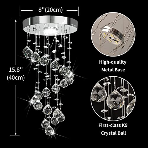 Modern Raindrop Chandelier, Elegant Spiral Flush Mount Crystal Chandelier Ball Fixture Pendant Ceiling Lamp Lighting Fixtures for Bedroom, Hallway, LivingRoom, 8''x15.8'' of CRYSTOP