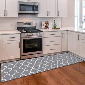 wiselife kitchen mat cushioned anti-fatigue kitchen rug, 17.3"x 59" waterproof non-slip kitchen mats and rugs heavy duty ergonomic comfort mat for kitchen, floor home, office, sink, laundry, grey