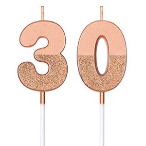 bbto 30th birthday candles glitter cake numeral candles 30th birthday cake topper decoration for birthday wedding anniversary celebration favor, rose gold