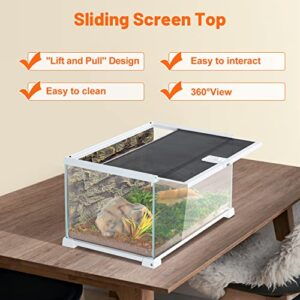 OIIBO 10 Gallon Reptile Tank, 20" x 12" x 10" Reptile Terrarium, Sliding Screen Top Hermit Crab Tank for Reptile Amphibians, Snake, Turtle, Frog, Gecko, Hamster, Hedgehog, Small Animals