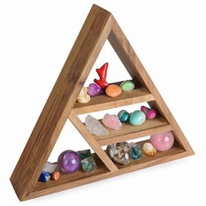 curawood triangular crystal display shelf - wooden triangle shelf for crystals - crystal holder for stones display - altar crystal wall decor, rock display shelf - crystal shelf display for stones