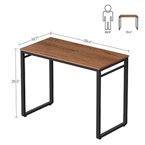 VASAGLE Computer Writing Desk, 39 Inch Office Study Table, Work from Home, with 8 Hooks, Metal Frame, Industrial, 39.4", Walnut Brown