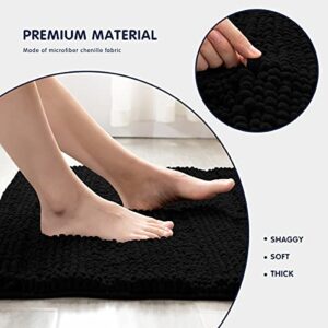 Ouka Non-Slip Bath Rugs, Thickened Shaggy Bath Mats, Soft and Absorbent Rugs for Bathroom, Kitchen and Entry (16" x 24", Black)