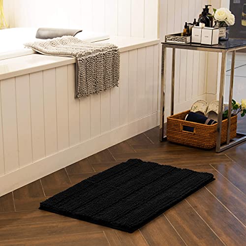 Ouka Non-Slip Bath Rugs, Thickened Shaggy Bath Mats, Soft and Absorbent Rugs for Bathroom, Kitchen and Entry (16" x 24", Black)