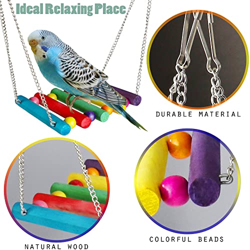 PBIEHSR Bird Parakeet Cockatiel Toys, 19 Pcs Pet Bird Cage Swing Hammock Shoe Chewing Toy Hanging Bell Wooden Perch for Conures, Love Birds, Finches, Budgie