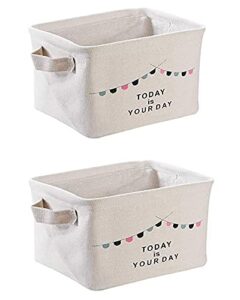 ujln mini storage bags desktop storage bags cotton linen storage basket foldable storage bins family organizer box decorative bag 2pcs (bunting)