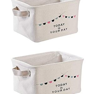 UJLN Mini Storage Bags Desktop Storage Bags Cotton Linen Storage Basket Foldable Storage Bins Family Organizer Box Decorative Bag 2Pcs (Bunting)