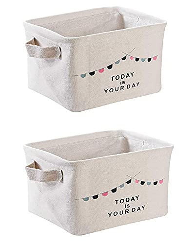 UJLN Mini Storage Bags Desktop Storage Bags Cotton Linen Storage Basket Foldable Storage Bins Family Organizer Box Decorative Bag 2Pcs (Bunting)