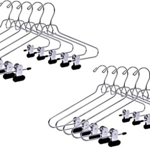 Quality Add-On Pant Skirt Blouse Hanger 60-Pack, Heavy-Duty Add-On Skirt Hangers with Clips, Multi Stackable Add on Hangers, Adjustable Wide Clip Pants Hanger, Chrome (Skirt Hanger - Wide Clips, 60)