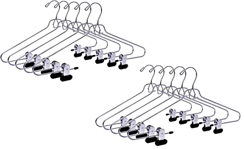 Quality Add-On Pant Skirt Blouse Hanger 60-Pack, Heavy-Duty Add-On Skirt Hangers with Clips, Multi Stackable Add on Hangers, Adjustable Wide Clip Pants Hanger, Chrome (Skirt Hanger - Wide Clips, 60)