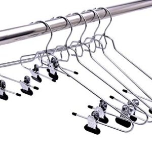 Quality Add-On Pant Skirt Blouse Hanger 60-Pack, Heavy-Duty Add-On Skirt Hangers with Clips, Multi Stackable Add on Hangers, Adjustable Wide Clip Pants Hanger, Chrome (Skirt Hanger - Wide Clips, 60)