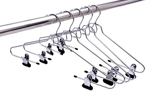 Quality Add-On Pant Skirt Blouse Hanger 60-Pack, Heavy-Duty Add-On Skirt Hangers with Clips, Multi Stackable Add on Hangers, Adjustable Wide Clip Pants Hanger, Chrome (Skirt Hanger - Wide Clips, 60)