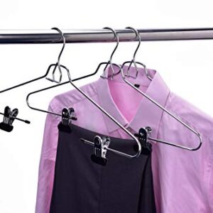 Quality Add-On Pant Skirt Blouse Hanger 60-Pack, Heavy-Duty Add-On Skirt Hangers with Clips, Multi Stackable Add on Hangers, Adjustable Wide Clip Pants Hanger, Chrome (Skirt Hanger - Wide Clips, 60)