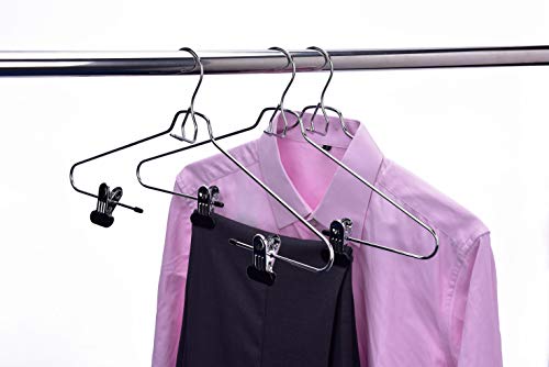 Quality Add-On Pant Skirt Blouse Hanger 60-Pack, Heavy-Duty Add-On Skirt Hangers with Clips, Multi Stackable Add on Hangers, Adjustable Wide Clip Pants Hanger, Chrome (Skirt Hanger - Wide Clips, 60)