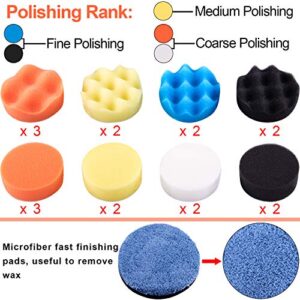 SIQUK 28 Pieces 3 Inch Buffing Pads Car Polishing Pad Kit Foam Polishing Pads Car Buffer Polisher Attachment for Drill