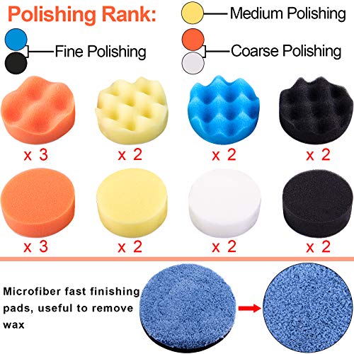 SIQUK 28 Pieces 3 Inch Buffing Pads Car Polishing Pad Kit Foam Polishing Pads Car Buffer Polisher Attachment for Drill