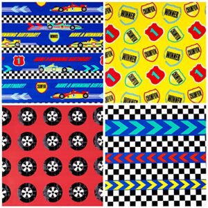 WRAPAHOLIC Birthday Wrapping Paper Roll - Cool Racing Cars and Autodrome Set Perfect for Party, Celebrating, Baby Boy Present Packing - 4 Rolls - 30 inch X 120 inch Per Roll