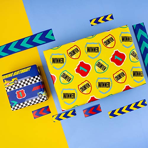 WRAPAHOLIC Birthday Wrapping Paper Roll - Cool Racing Cars and Autodrome Set Perfect for Party, Celebrating, Baby Boy Present Packing - 4 Rolls - 30 inch X 120 inch Per Roll